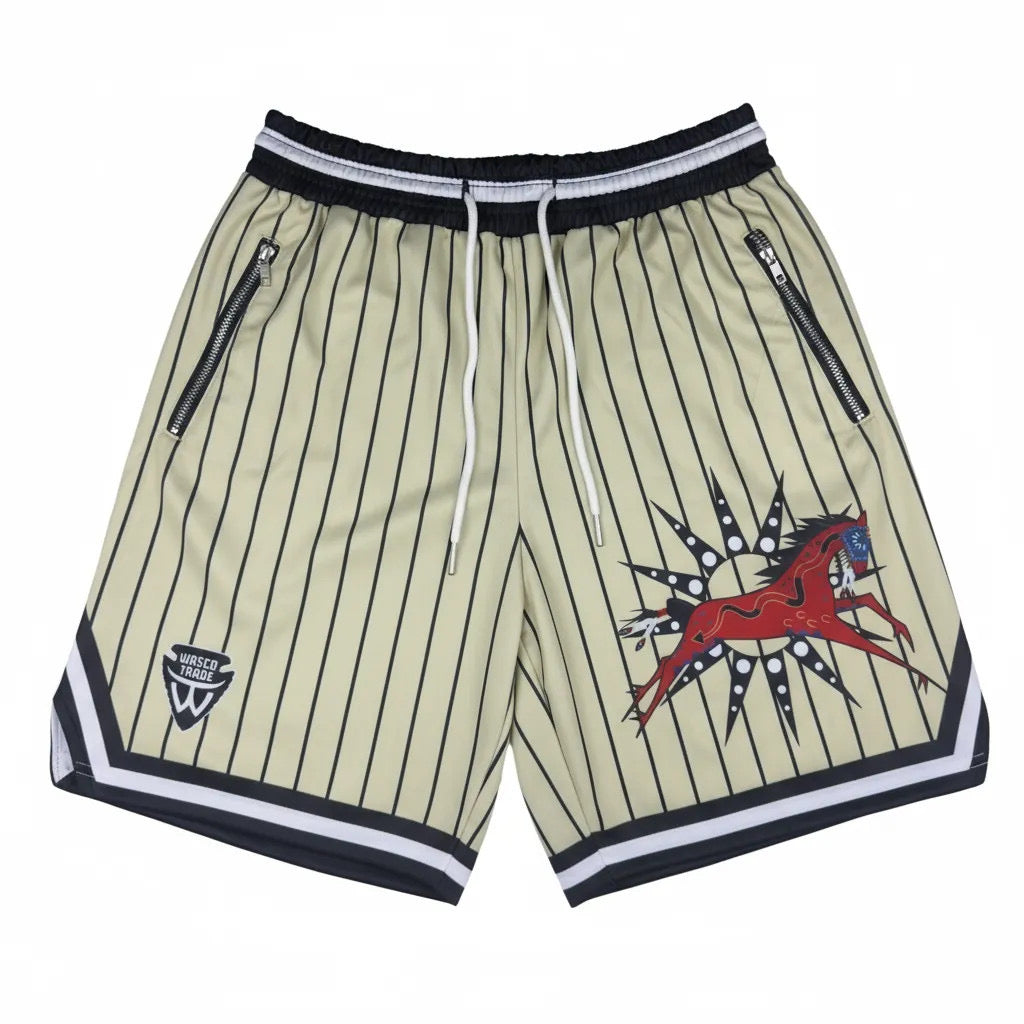 Heavy Ledger Pinstripe Gym Shorts - Indigenous War Pony Design by Wasc ...